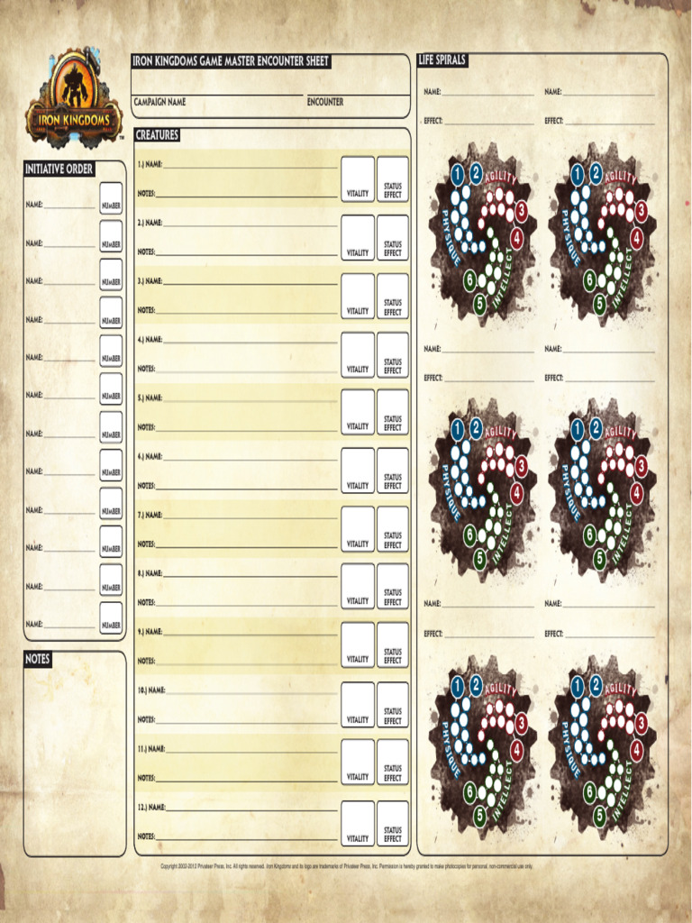 Iron Kingdoms Encounter Sheet Template | PDF | Chess Openings | Chess ...
