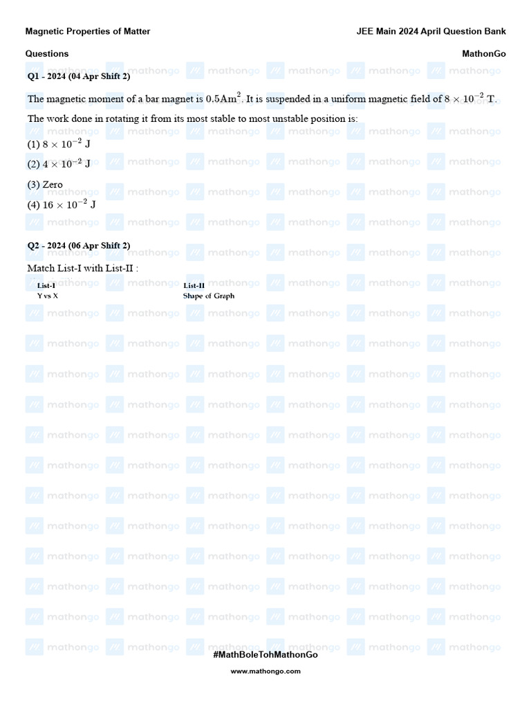 Magnetic Properties of Matter - JEE Main 2024 April Question Bank ...