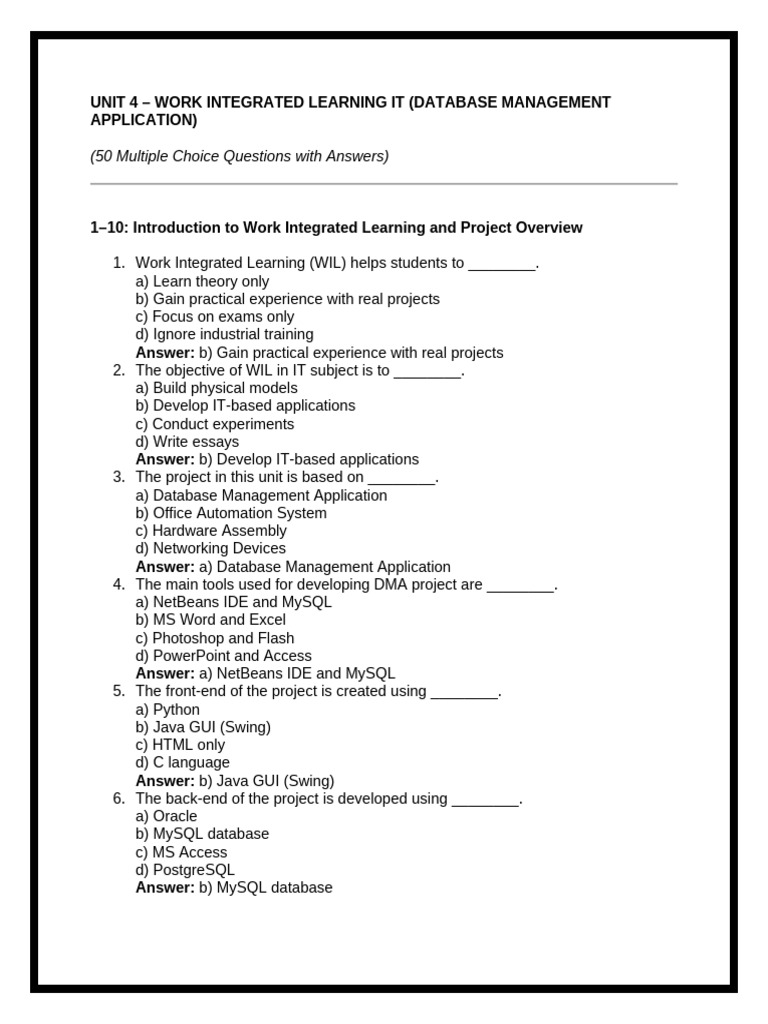 Xii-Unit - 4-Unit 4 - Work Integrated Learning It (Database Management ...