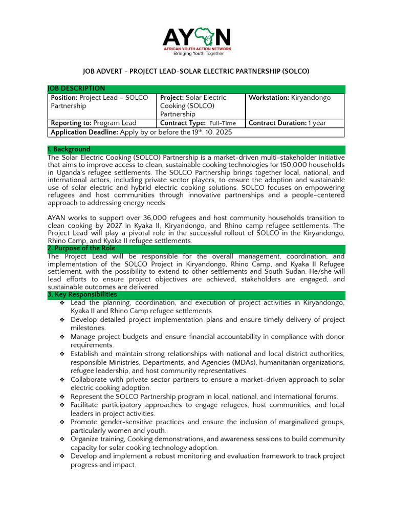 Project Lead-SOLCO Advert 2025 | PDF | Capacity Building | Economies