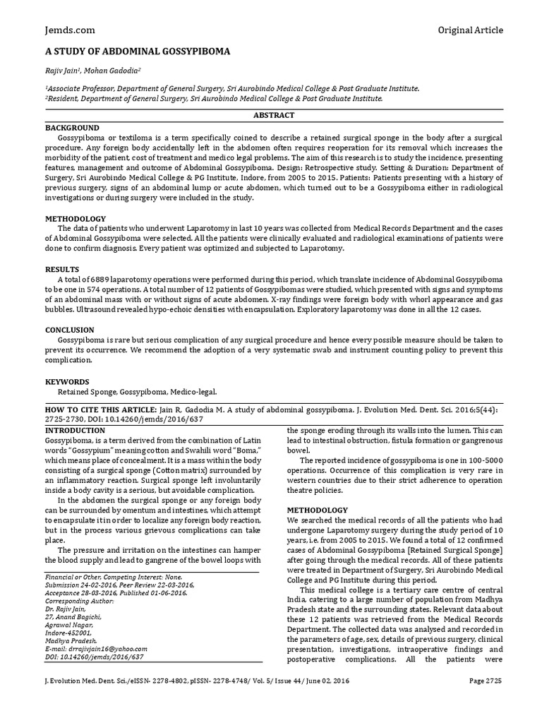 1 A - Study - of - Abdominal - Gossypiboma | PDF | Clinical Medicine ...