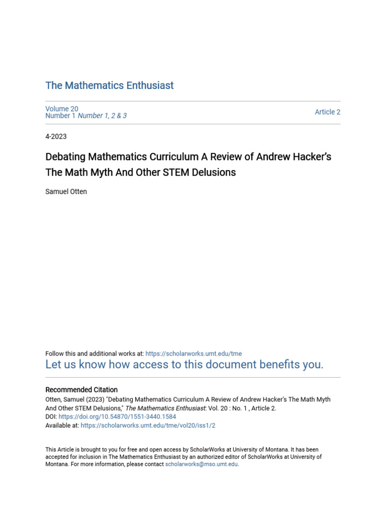 Review of Hacker's Math Curriculum Debate | PDF | Mathematics | Reason