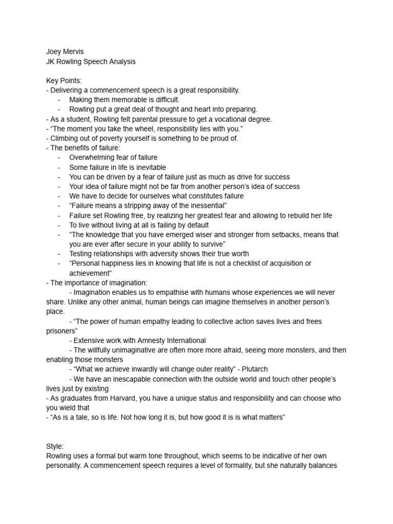 JK Rowling Speech Analysis | PDF | Empathy | Cognition