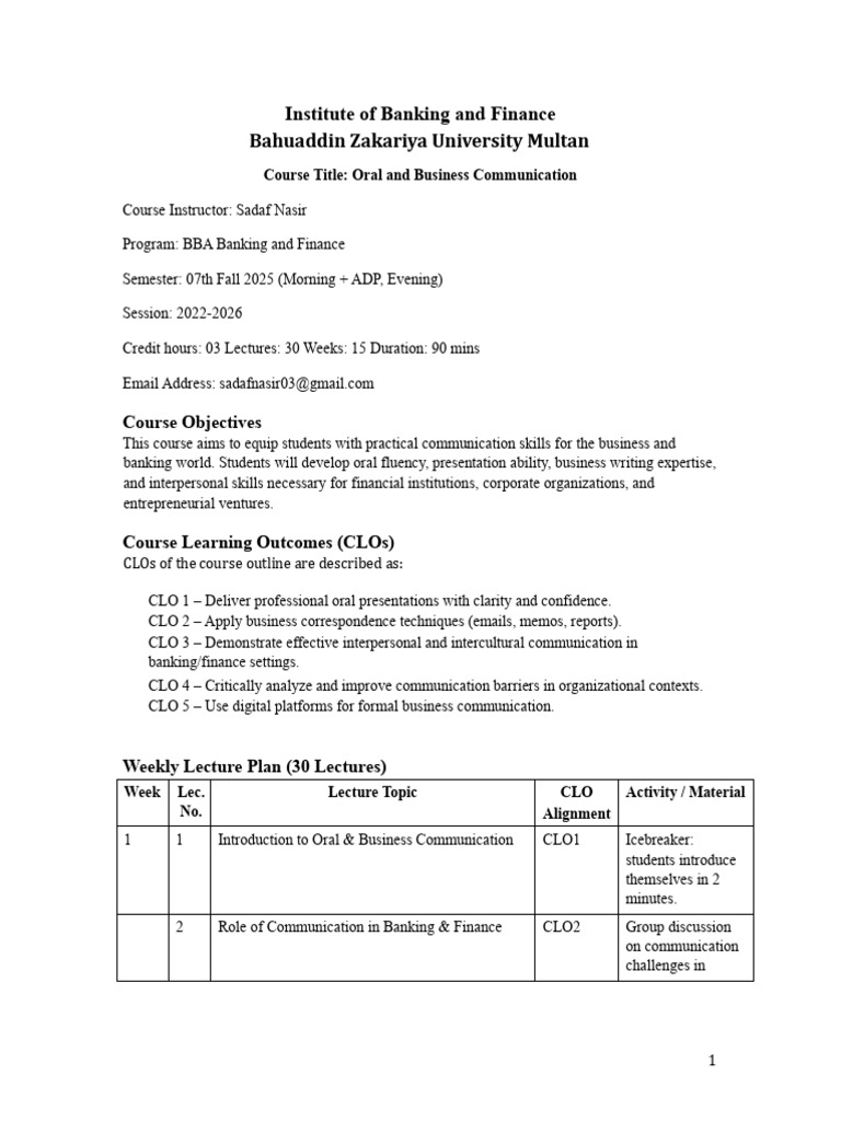 Business Communication Course Overview | PDF | Communication | Public ...
