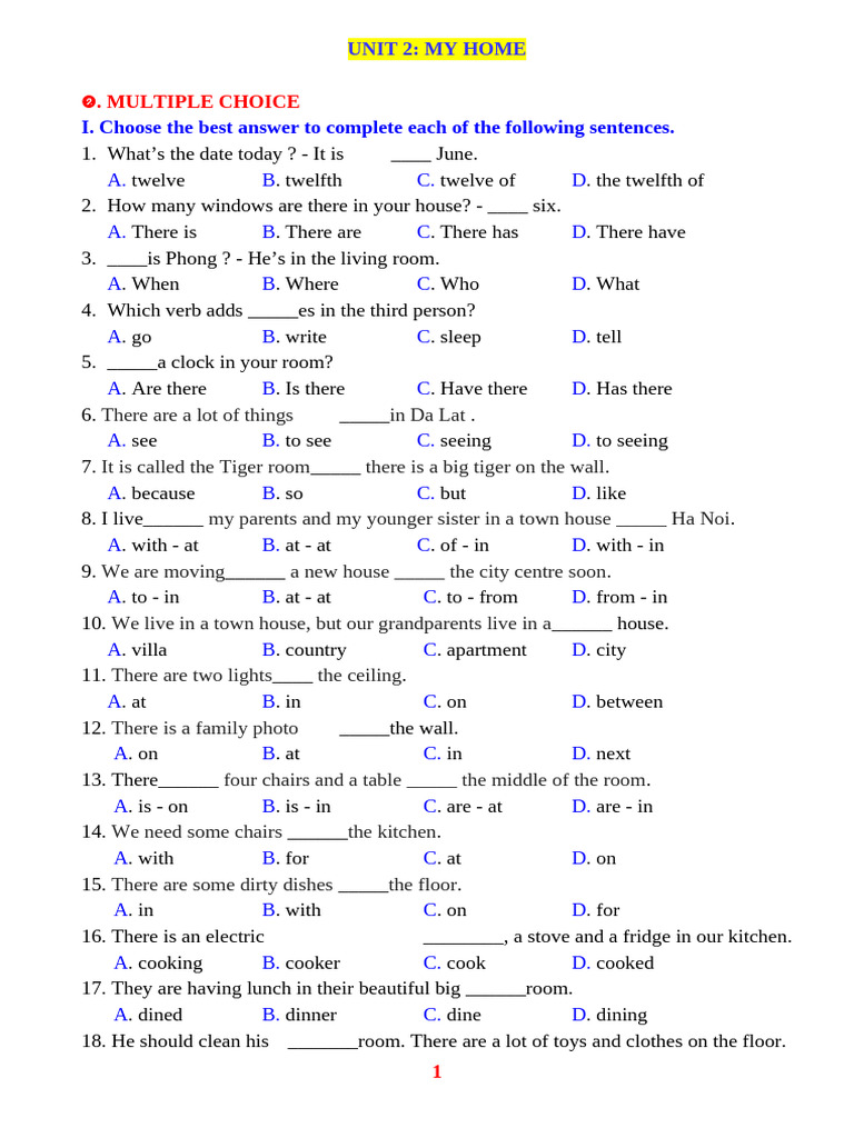 Home Vocabulary and Grammar Exercises | PDF | Kitchen Stove | Dining Room