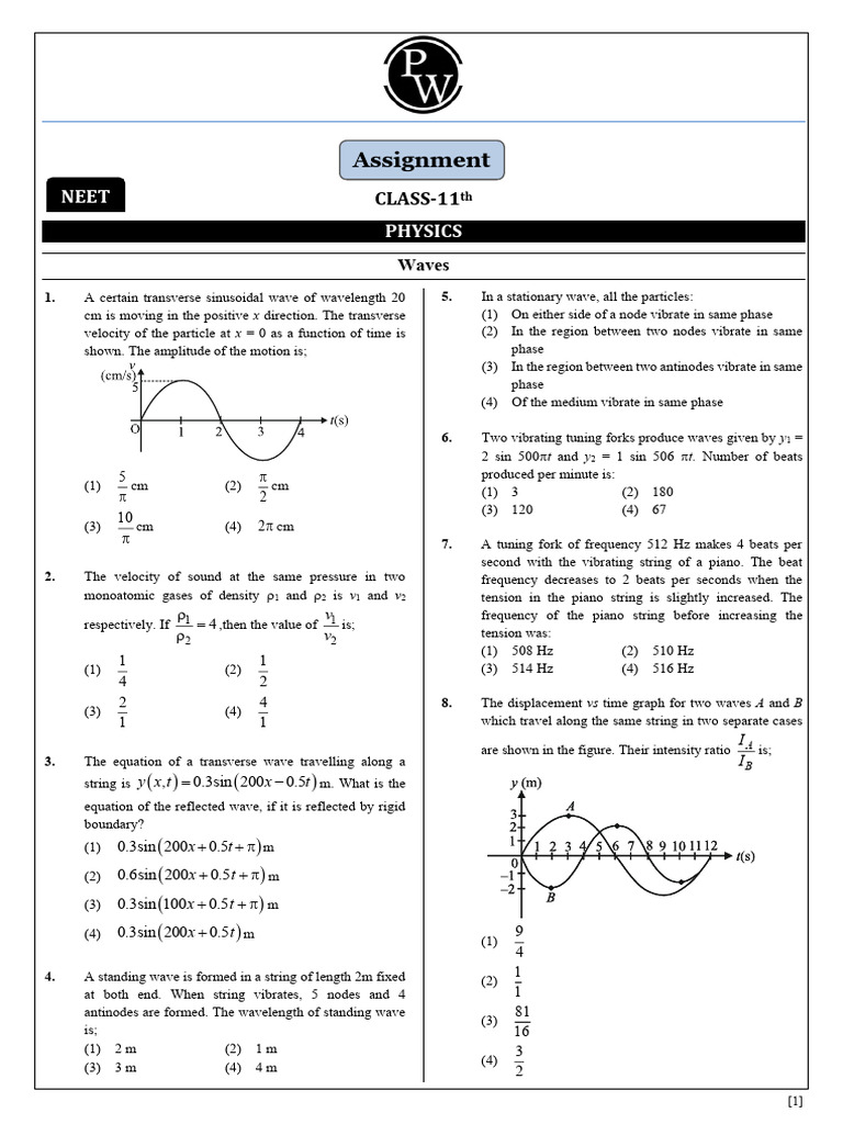 68f0e8e66d972a0b838e172a - ## - Waves - Assignment (2026) Physics | PDF | Waves | Wavelength