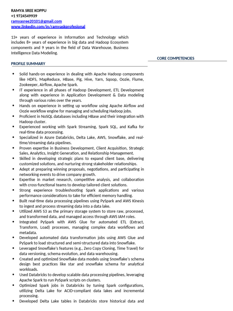 Ramya Sree - Data Engineer | PDF | Apache Hadoop | Apache Spark