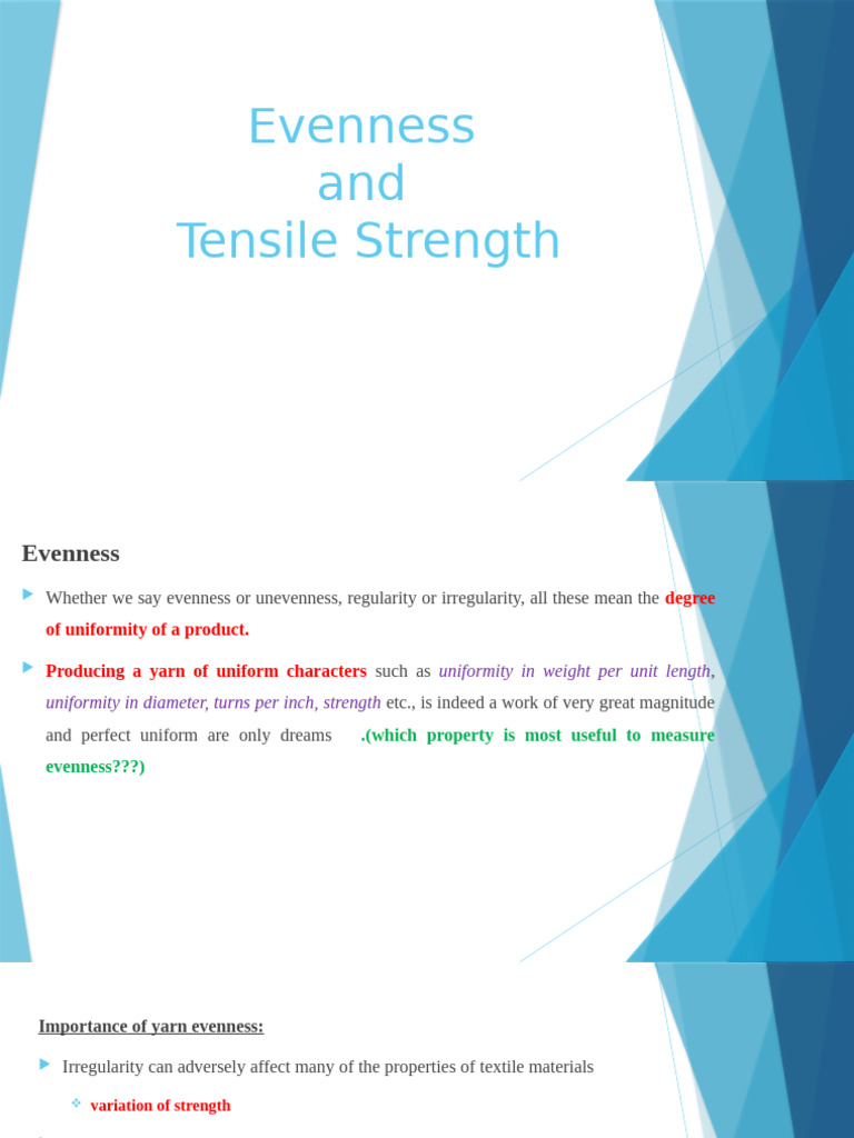 Yarn Evenness and Tensile Strength Analysis | PDF | Yarn | Coefficient ...