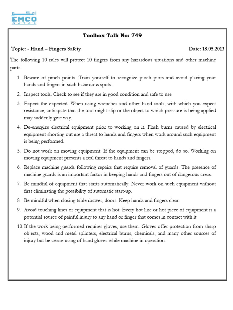 Hand Finger Safety | PDF