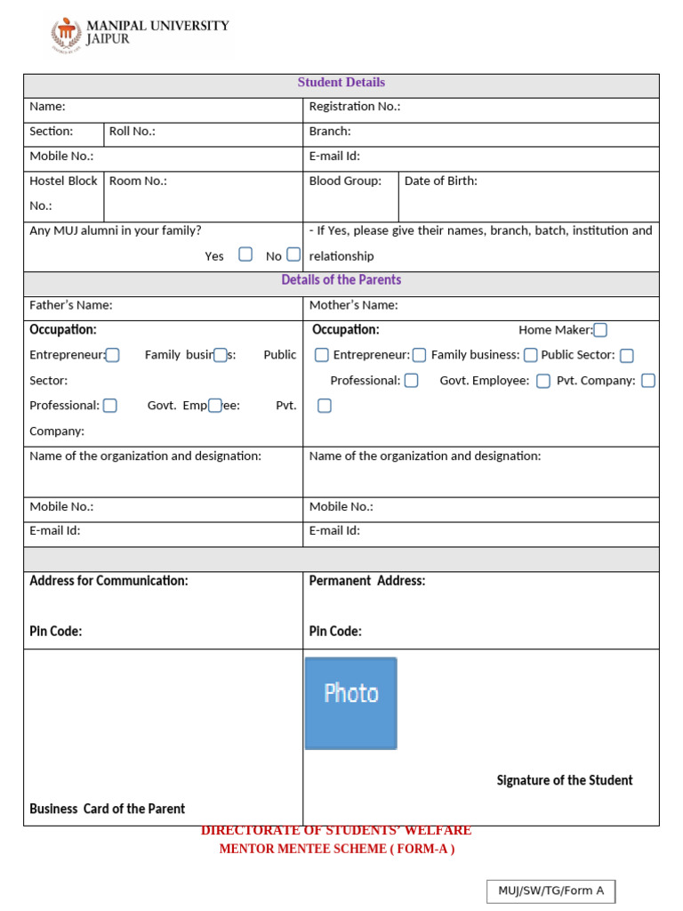 2025-26 Form a Muj_mentor Mentee Scheme_ (002) | PDF