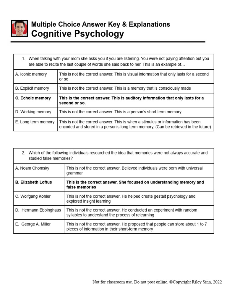 Unit 5 Multiple Choice Answer Key Explanations | PDF | Memory ...