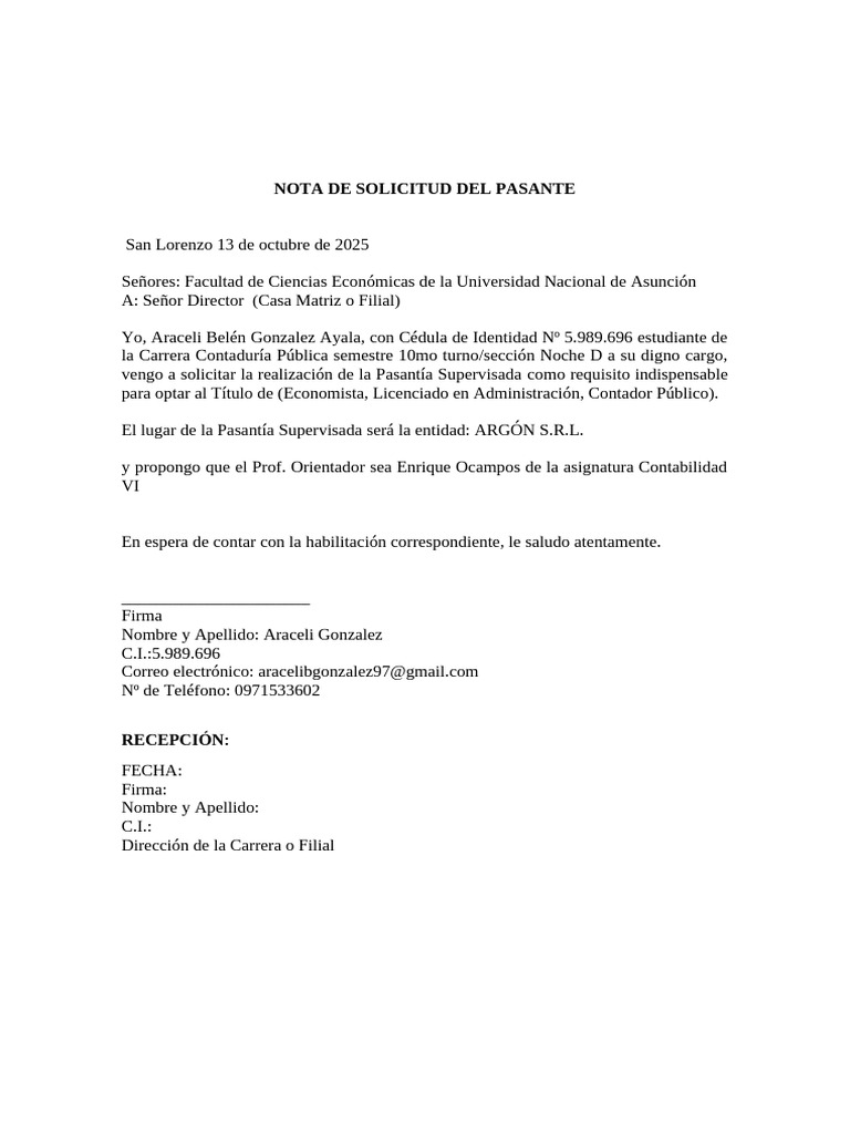 1 Formato de Nota Solicitud A La FCE | PDF