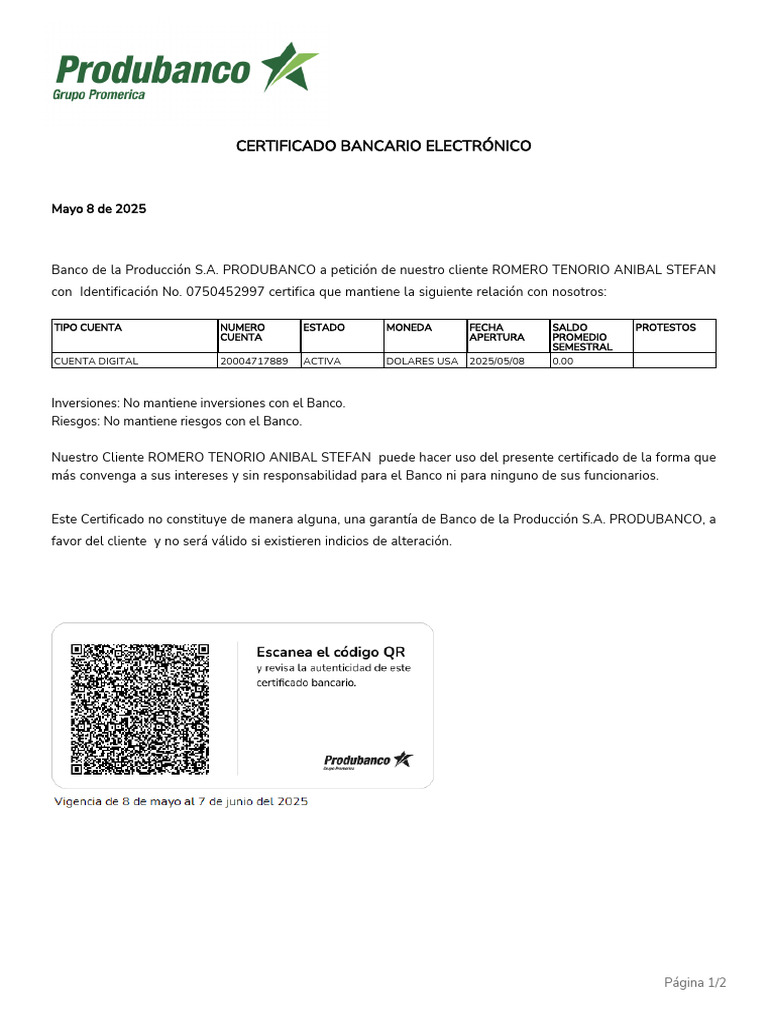 Certificado Produbanco | PDF | Bancos