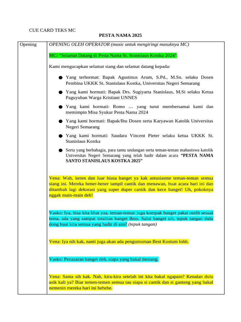 Cue Card Teks MC Pesnam Revisi | PDF