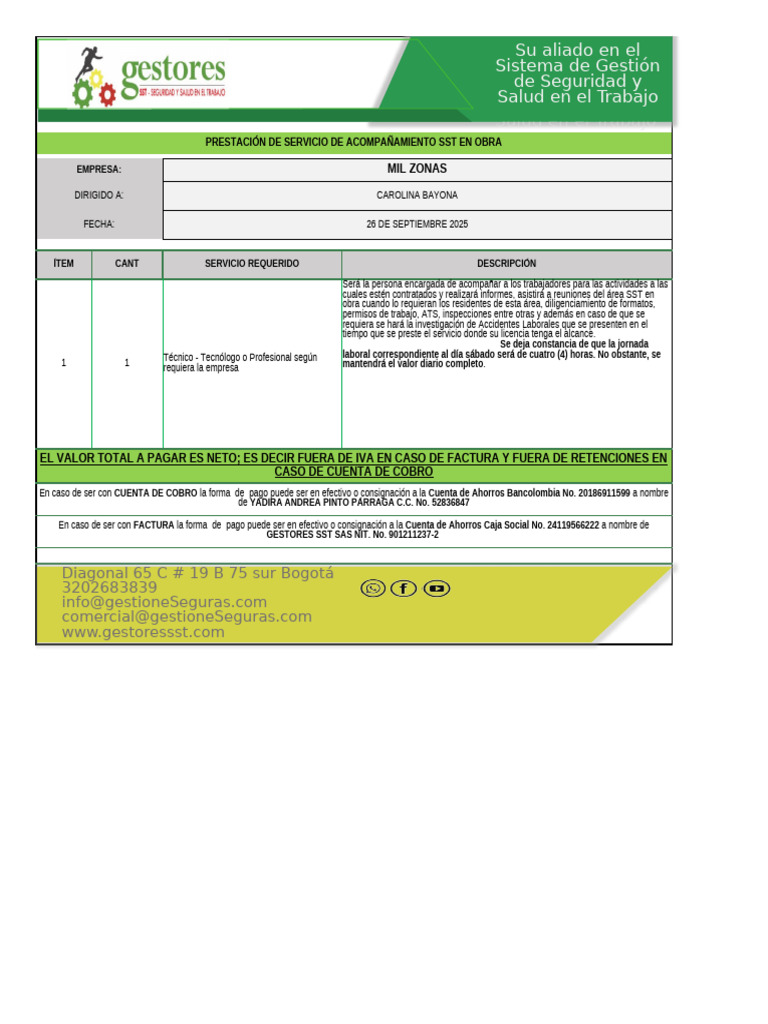 26-09.2025 Cotización Acompañamiento en Obra Mil Zonas | PDF | Business | Economias