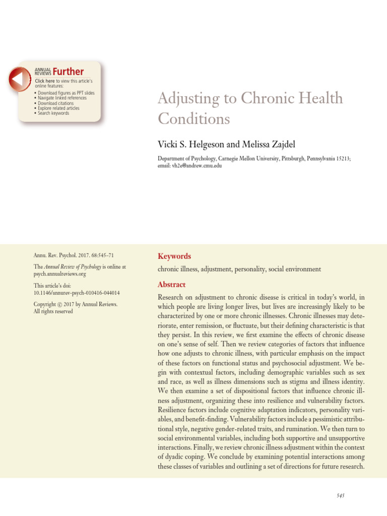 Adjusting to Chronic Health Conditions | PDF | Chronic Condition ...
