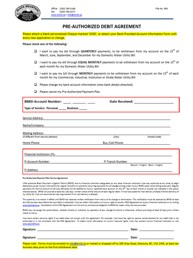 PreAuthorized Debit Form | PDF | Payments | Debit Card