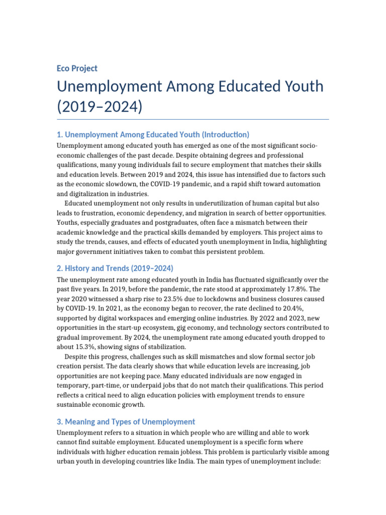 Educated Youth Unemployment in India 2019-2024 | PDF | Unemployment ...