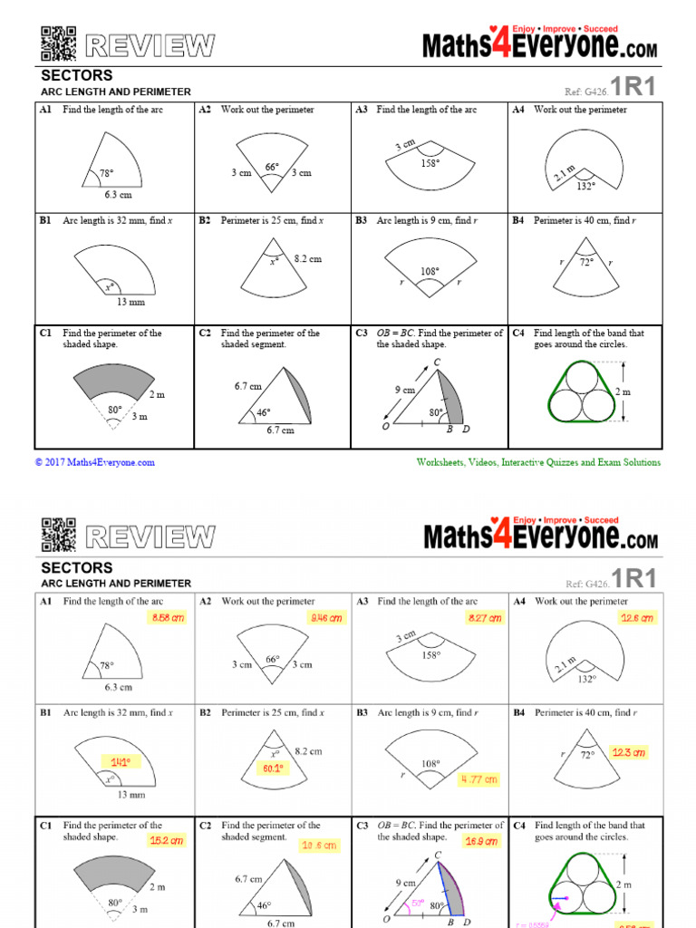 Sectors Arc Length and Perimeter 20285 | PDF