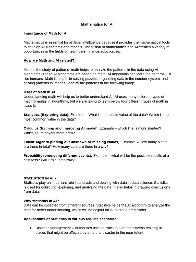 Mathematics For Ai | PDF | Artificial Intelligence | Intelligence (AI ...