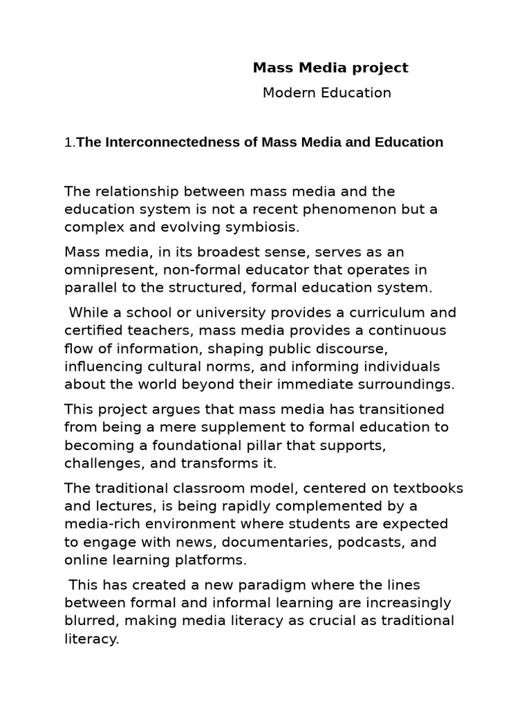 mass media project | PDF | Educational Technology | Mass Media