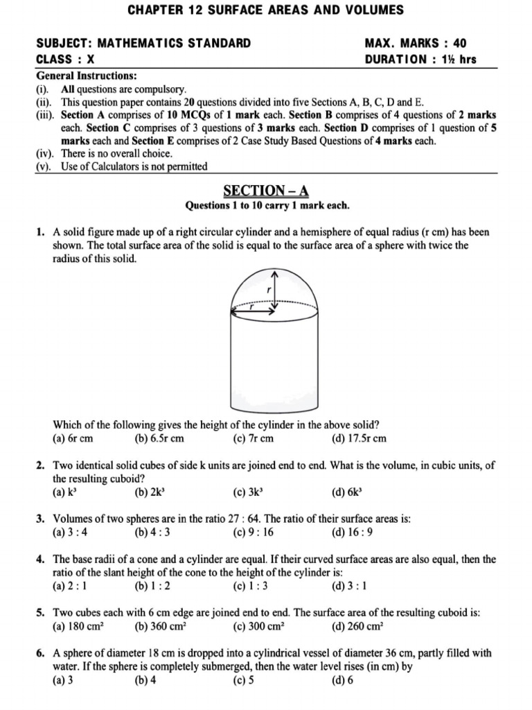 Surface Area and Volumes Questions | PDF | Sphere | Area
