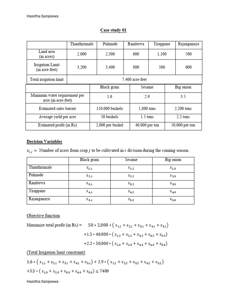 Linear Programming - Model Formulation - Answers For The Case Studies | PDF