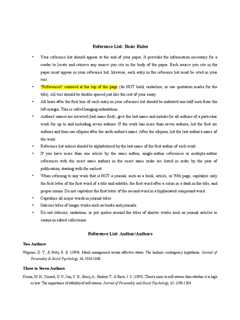 APA Reference List | PDF | Citation | World Wide Web