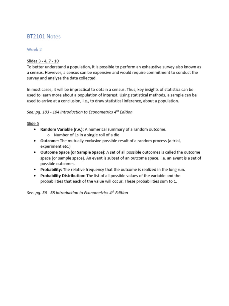 Combined BT2101 Notes | PDF | Errors And Residuals | Ordinary Least Squares