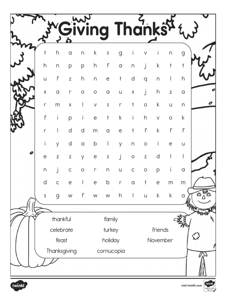 Black and White Thanksgiving Word Search | PDF