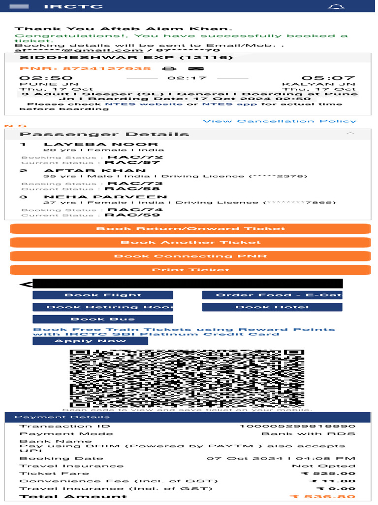 Train Ticket Booking Confirmation | PDF
