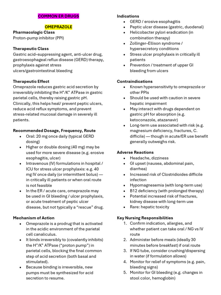 Common ER Drugs | PDF | Gastroesophageal Reflux Disease | Medical ...