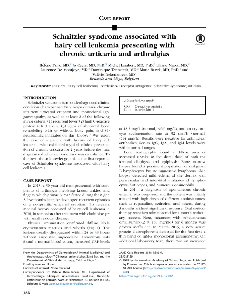 Schnitzler Syndrome Associated With Hairy Cell Leu | PDF | Medical ...