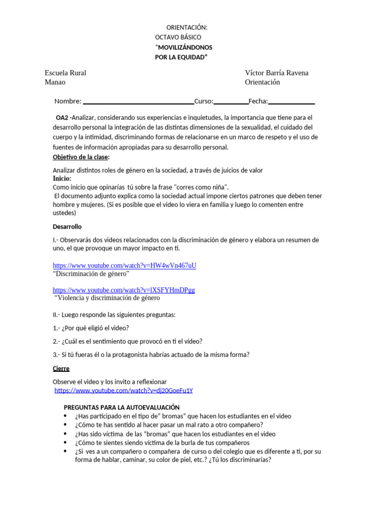 Guia 1 Orientacion Octavo 25 | PDF | Rol de género | Estereotipos