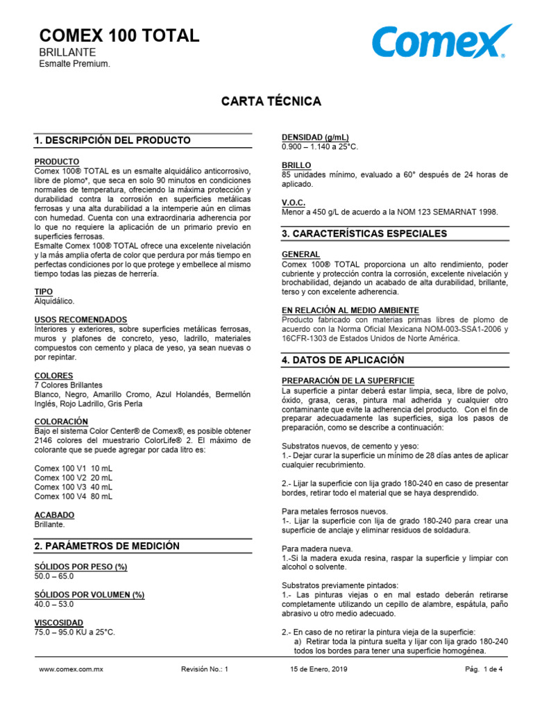 Esmalte Comex 100 Total: Anticorrosivo Brillante | PDF | Pintar | Yeso