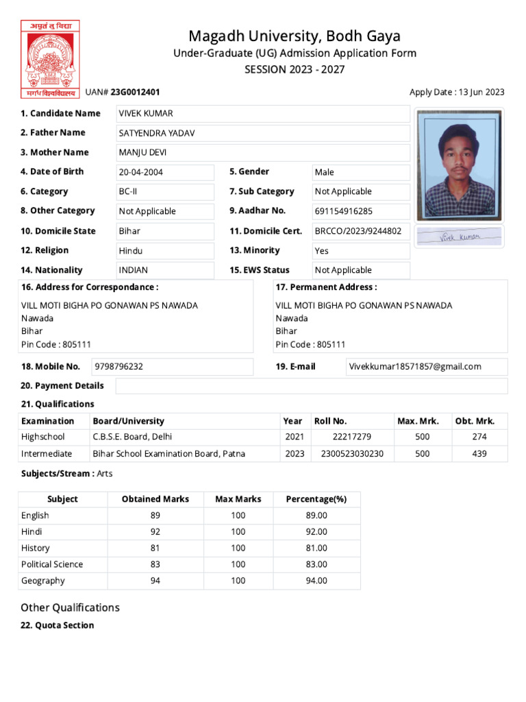 (Admissions 2023) Magadh University, Bodh Gaya | PDF