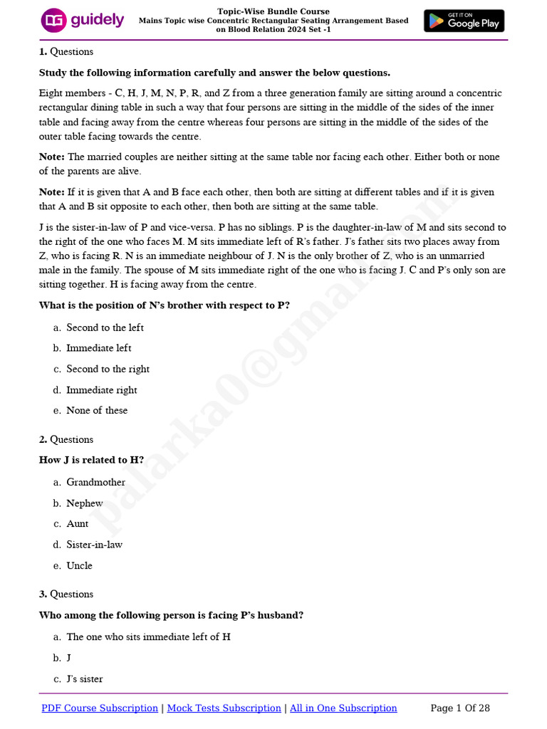Concentric Rectangular Seating Arrangement Based On Blood Relation | PDF | Chess | Chess Theory