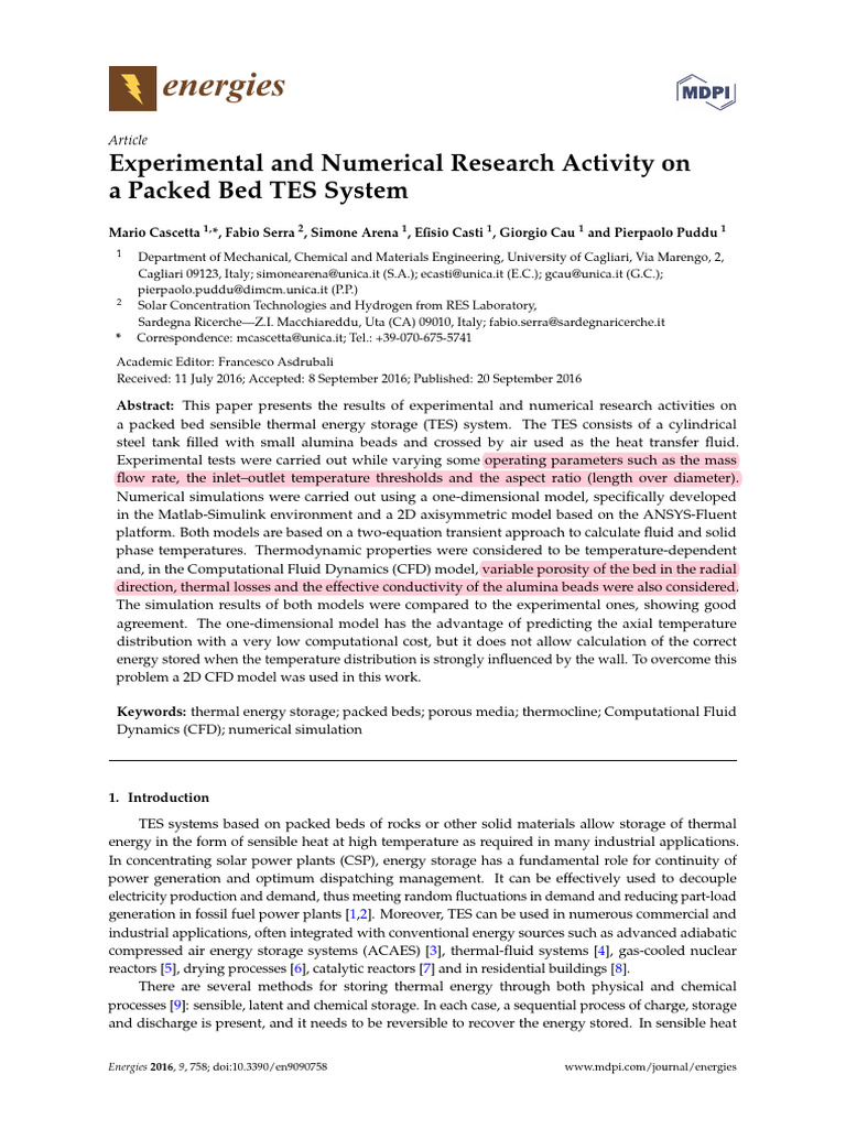 Packed Bed Thermal Energy Storage Study | PDF | Heat Transfer ...