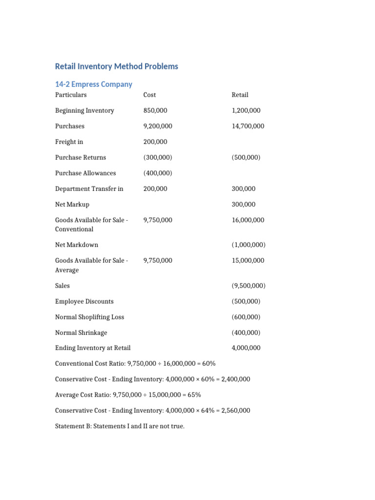 Retail Inventory Method Problems | PDF
