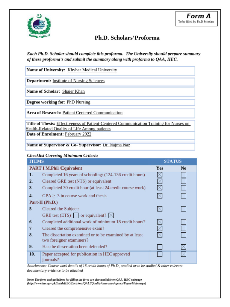 Form A (Shaier Khan) | PDF