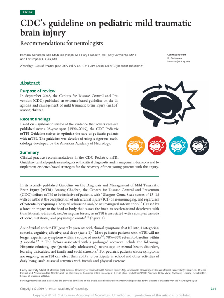 Barbara Weissman 2019 June CDC's Guideline On Pediatric Mild Traumatic ...