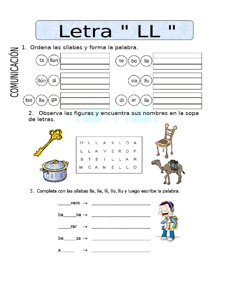 Ficha de La Letra LL para Primero de Primaria | PDF