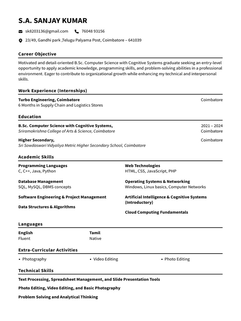 Entry-Level Computer Science Resume | PDF