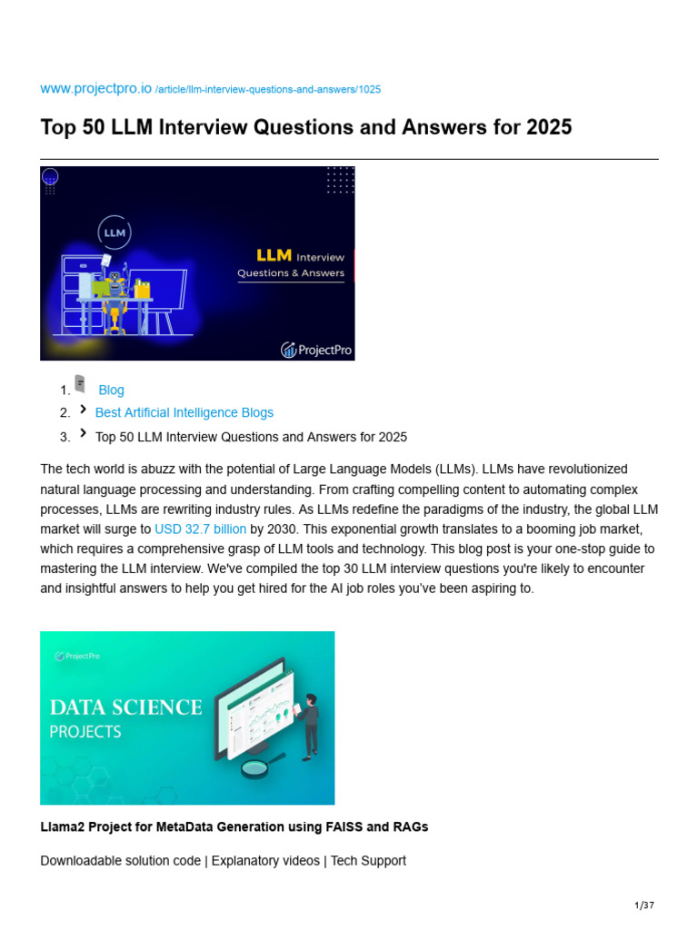 Projectpro - Io-Top 50 LLM Interview Questions and Answers For 2025 ...