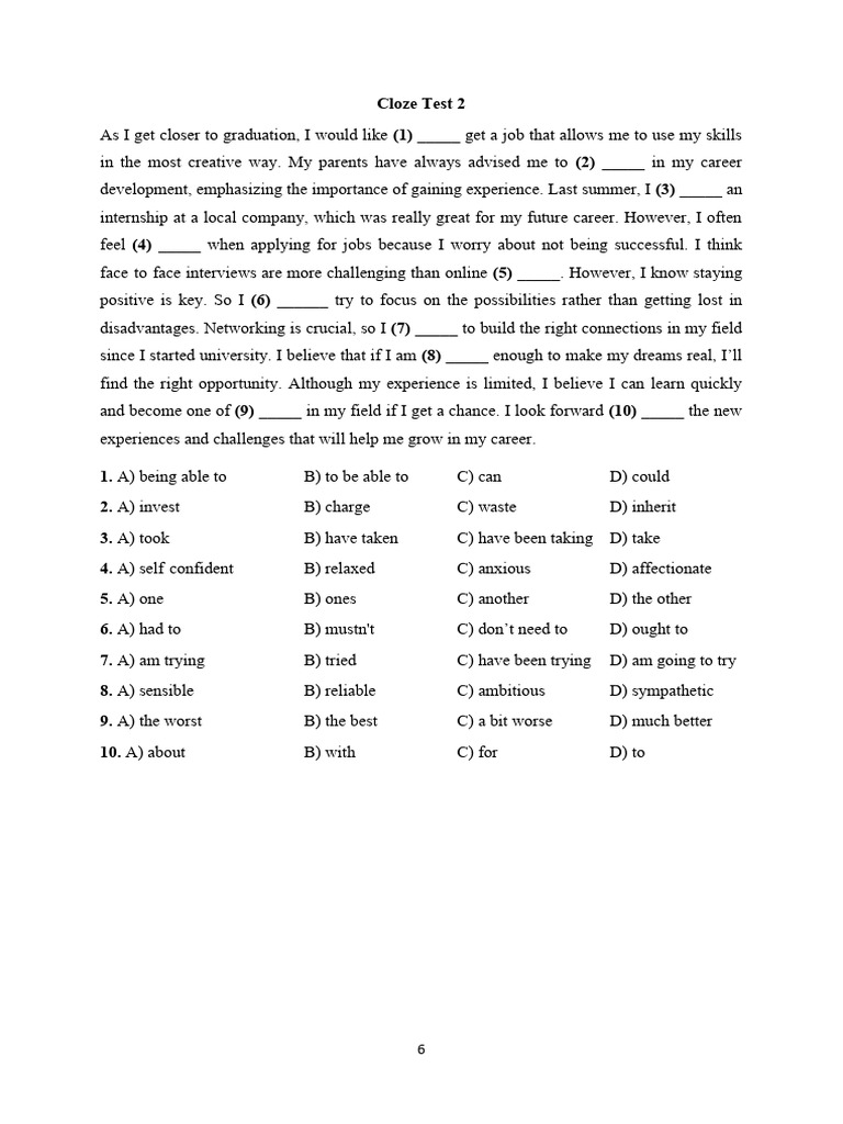 P. 6 Cloze Test 2 | PDF