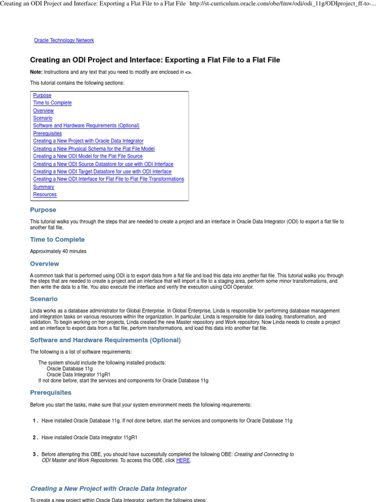 Creating An Odi Project And Interface Exporting A Flat File To A Flat File Pdf Oracle