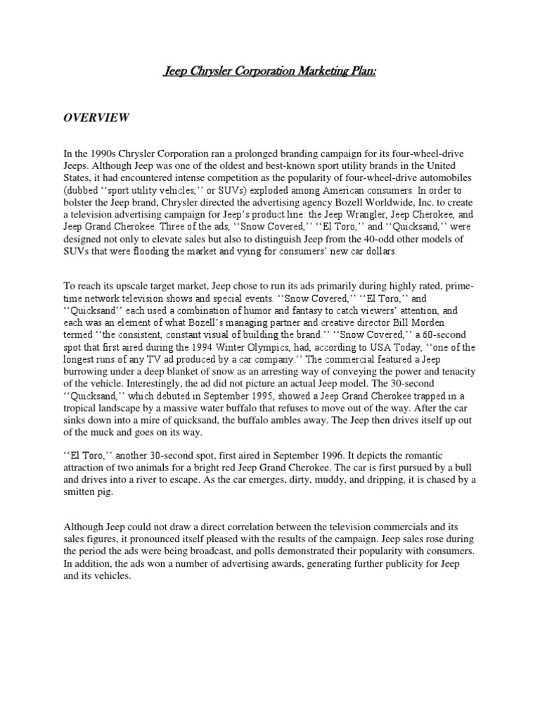 Jeep Chrysler Corporation Marketing Plan | PDF | Sport Utility Vehicle ...