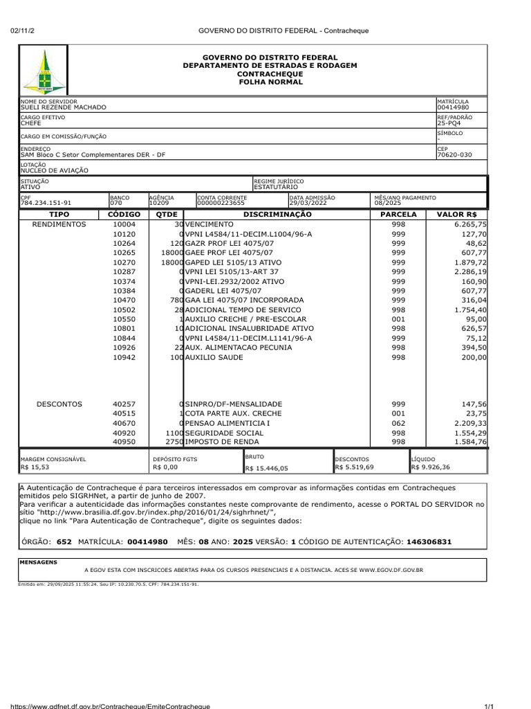 Contra Cheque Gdf. | PDF