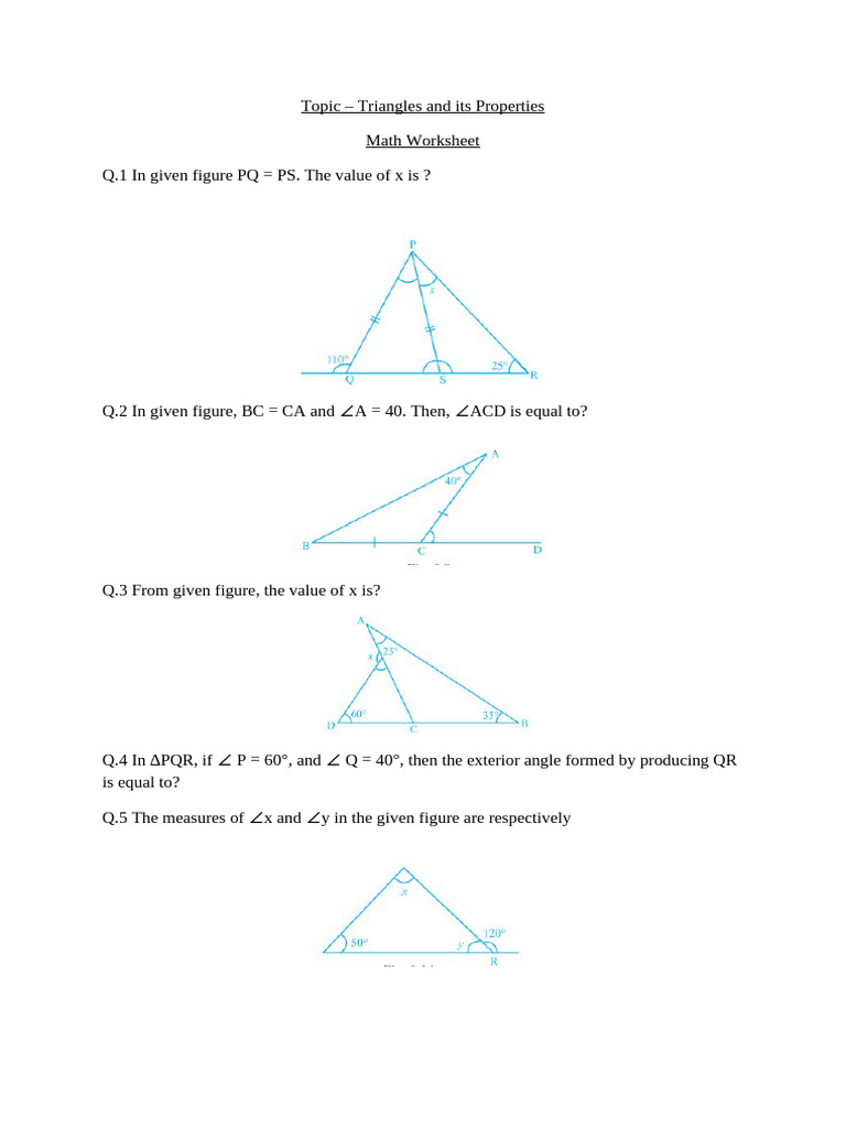 Triangle Properties Math Worksheet | PDF