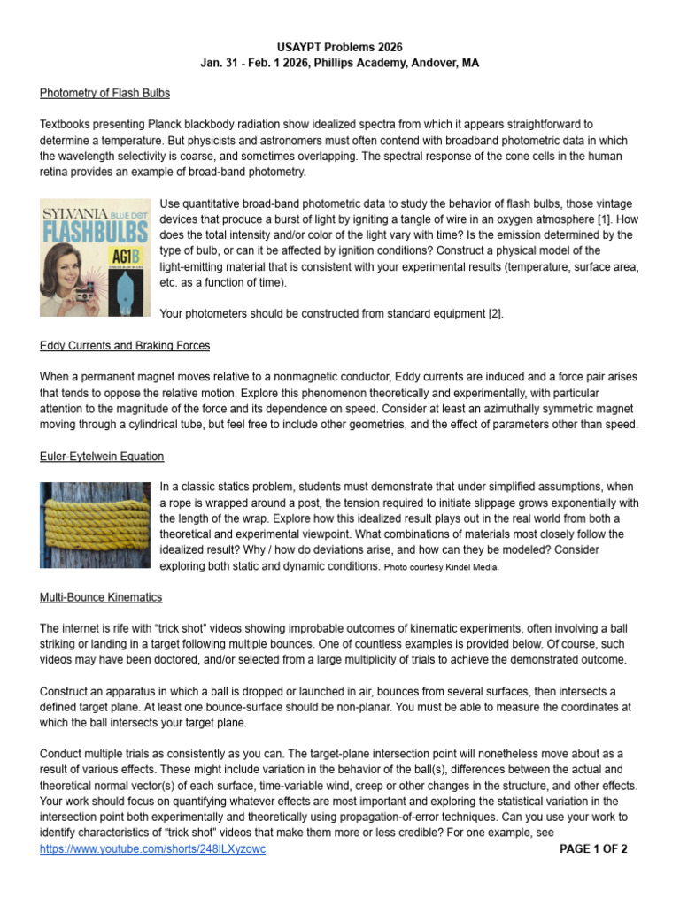 Usaypt 2026 Usaypt Problems | PDF | Physical Phenomena | Applied And Interdisciplinary Physics